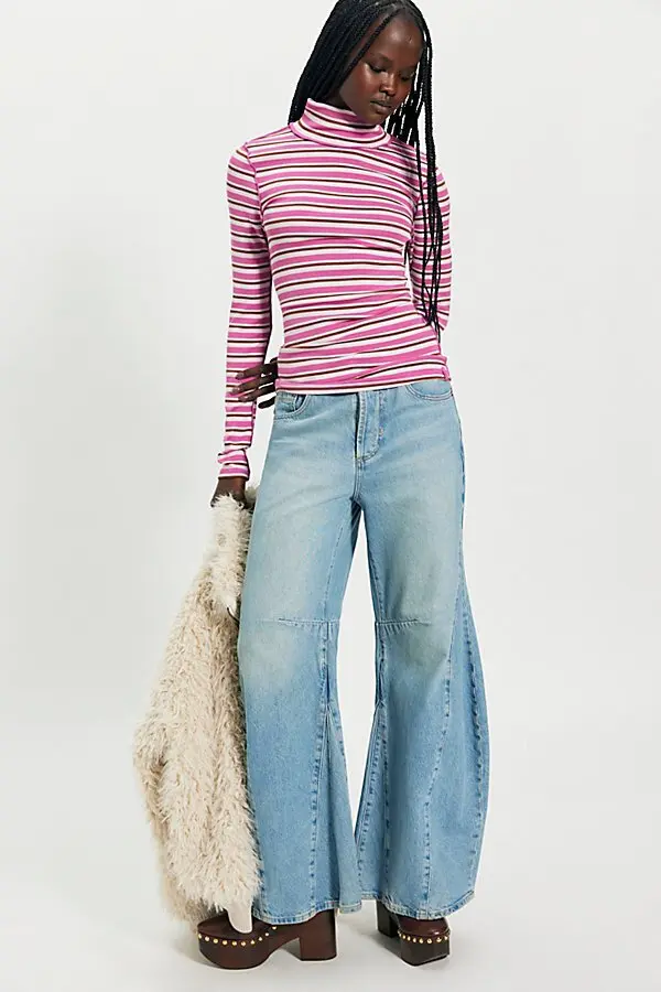 Free People We The Free Good Good Stripe Turtleneck Top - Pink